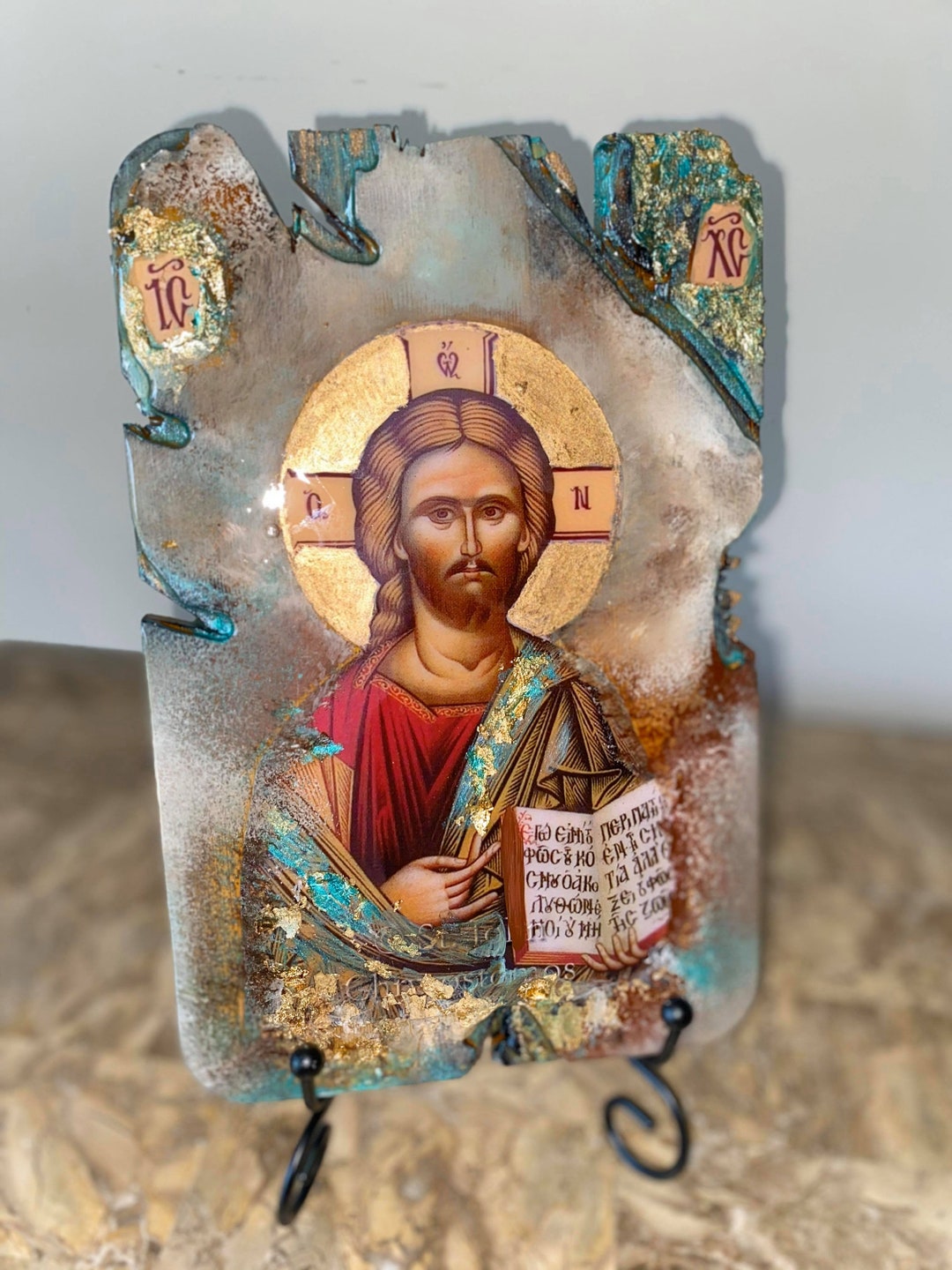 Jesus Christ Religious Wood Epoxy Resin Handmade Icon Art - Only 1 off ...