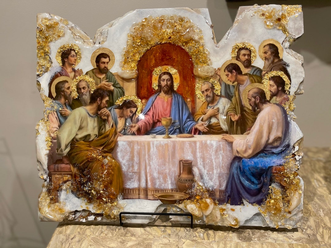 Xxlarge Religious Icon - Natural Gemstone Adorned Icon the Last Supper ...