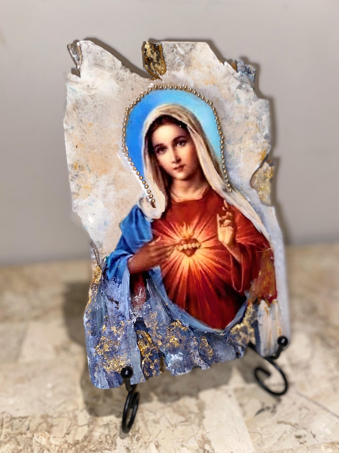 Religious Icon Mother Mary Virgin Mary Sacred Heart Icon Art Handmade 1 ...