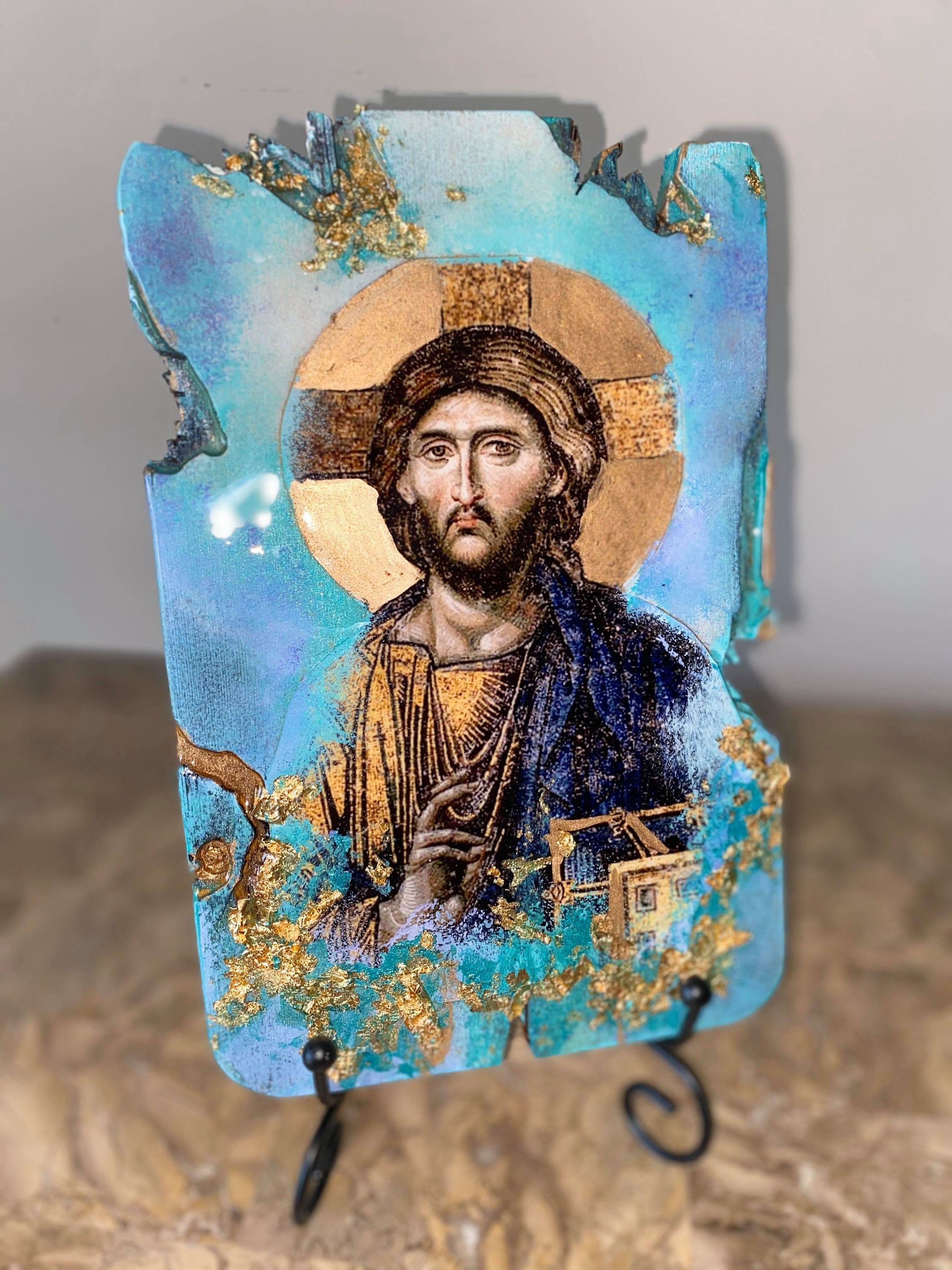 Jesus Christ Religious Wood Epoxy Resin Handmade Icon Art - Only 1 off ...