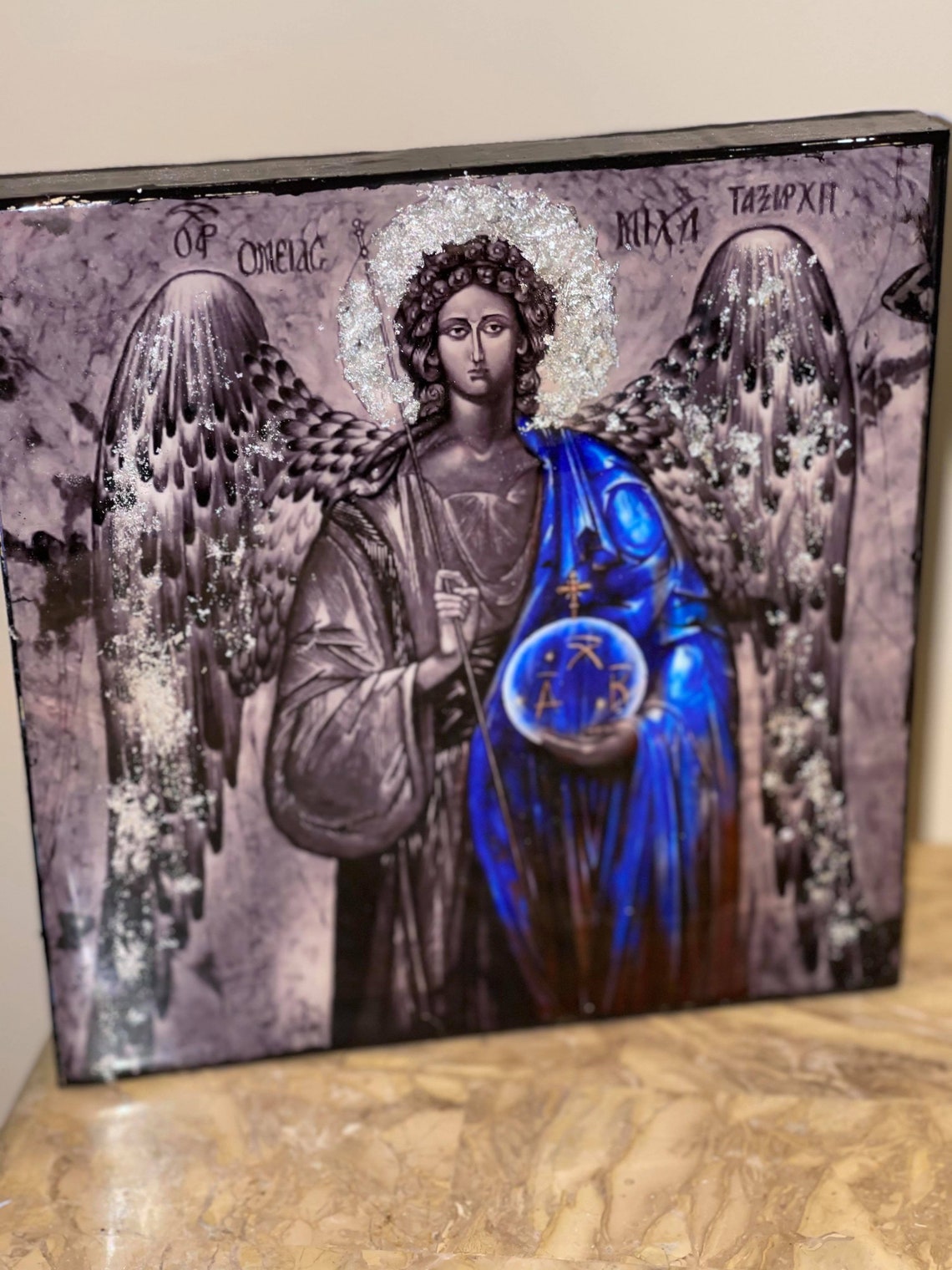 Religious Icon Archangel Michael Modern Contemporary Black and - Etsy