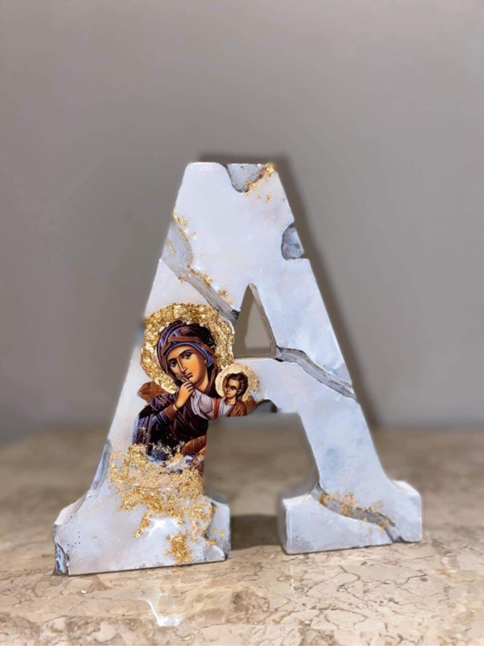 Religious Icon Letter Art Custom Letter and Saint Nativity Mother Mary ...