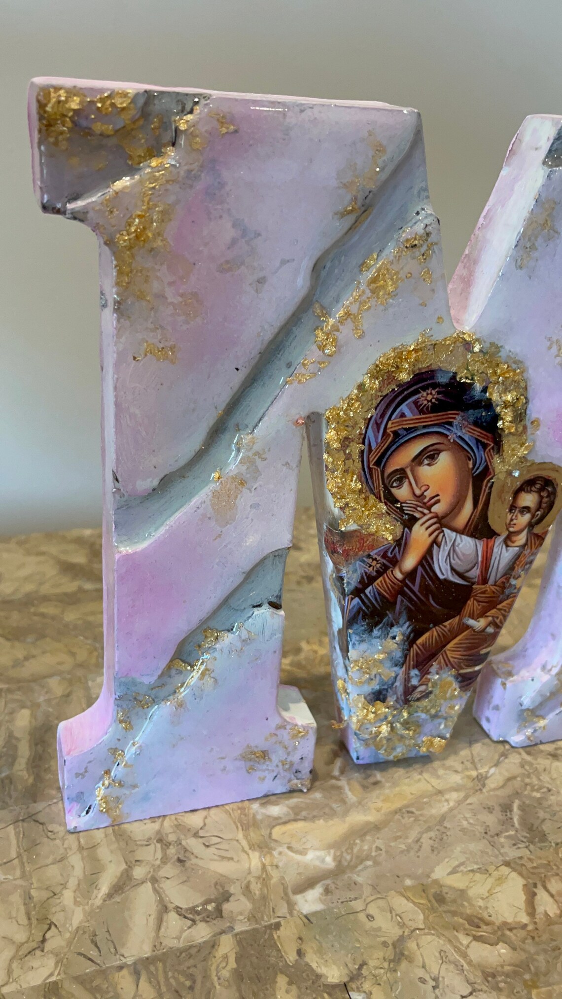 Mother Mary Letter Art M Religious Icon Custom Letter Resin - Etsy