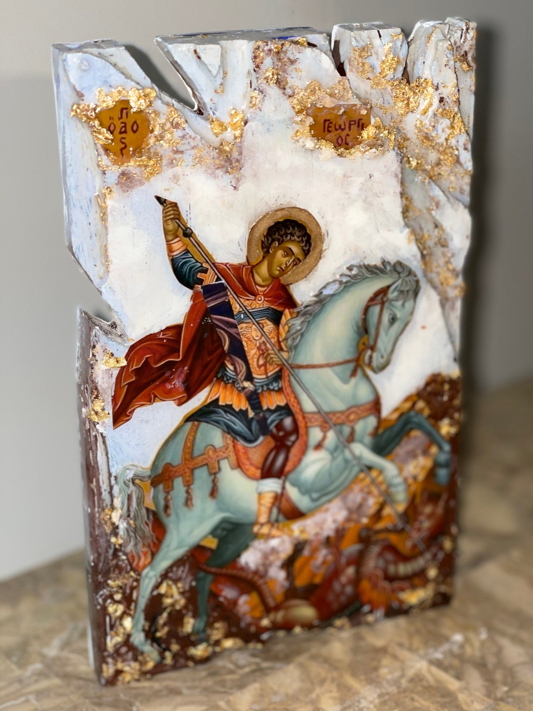 Religious Icons Saint George Art Handmade 1 off Piece Orthodox Catholic ...