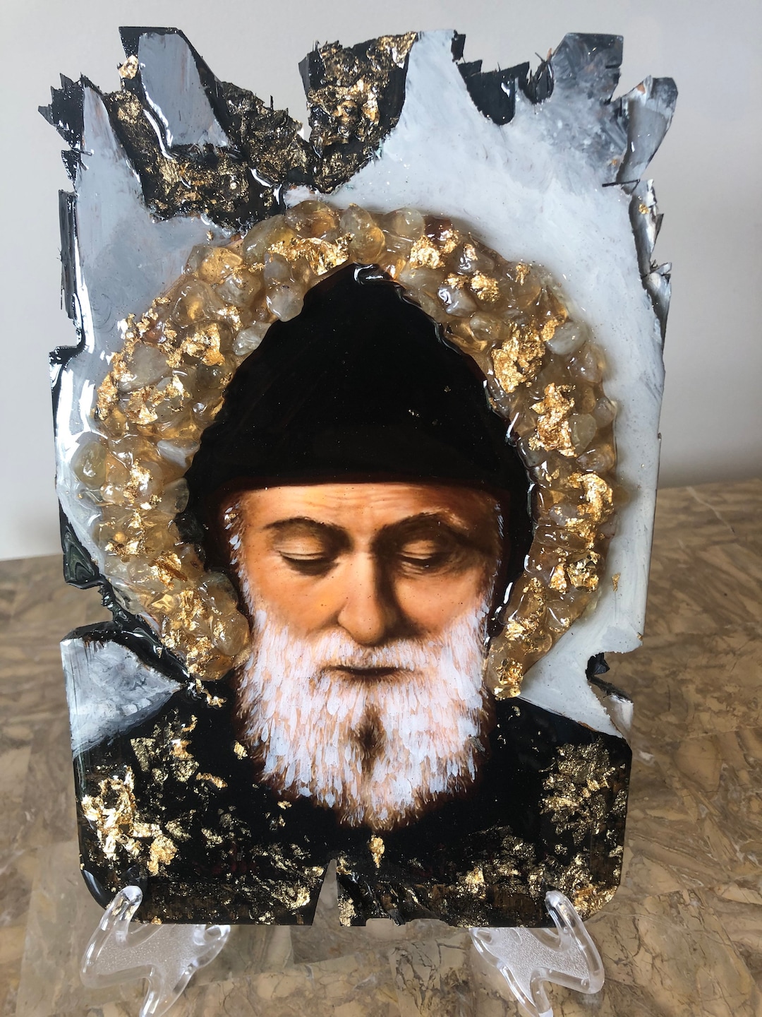 Religious Icons Saint Charbel Art Handmade Wirh Citrine Natural ...