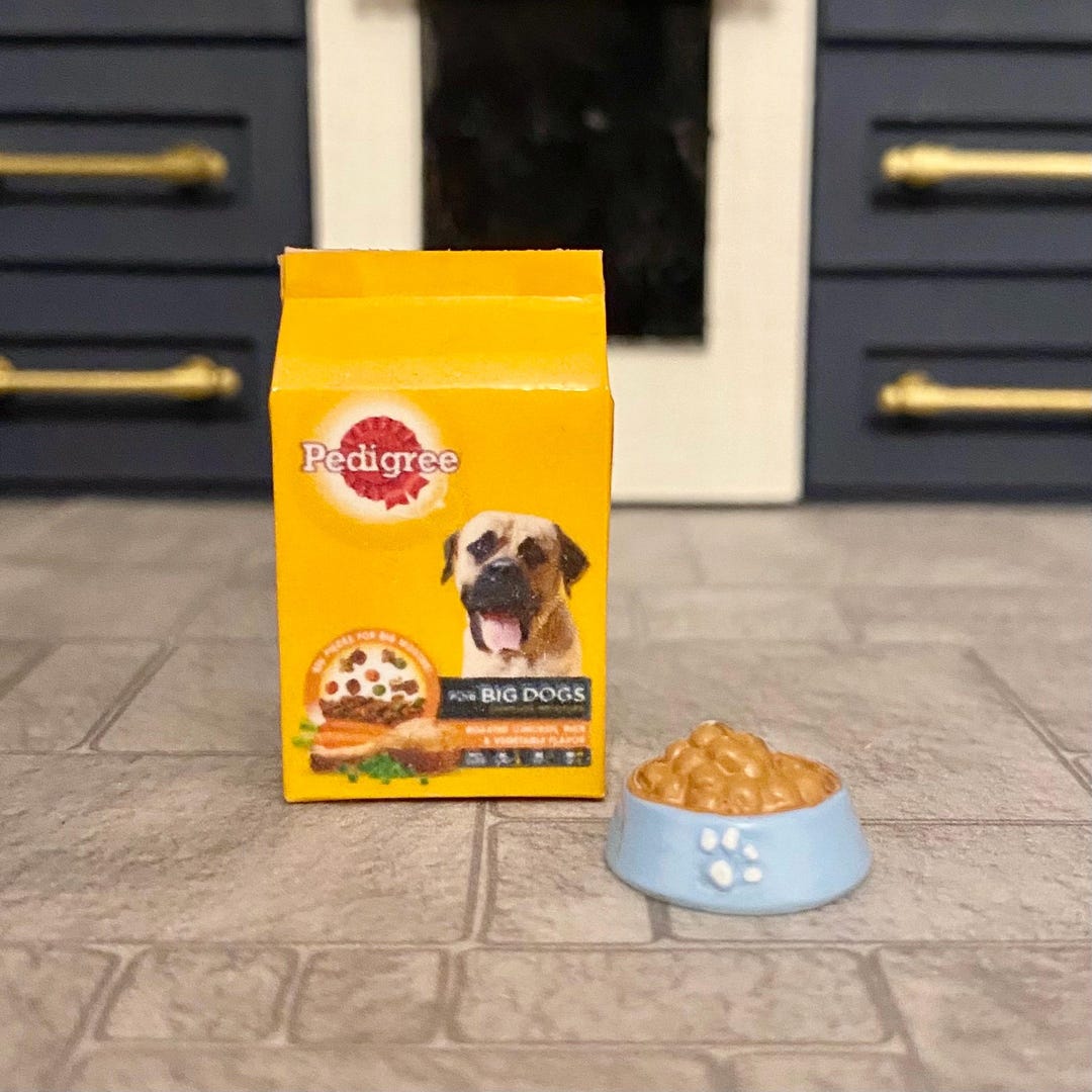 Miniature Dollhouse Dog Bowl Treat Snacks Pet Crisps Food Bag Packets ...