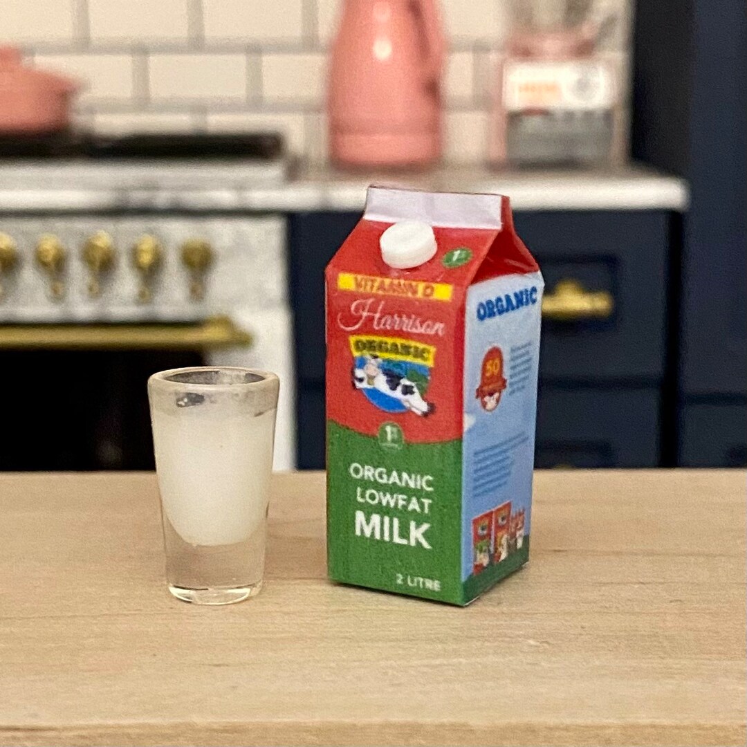 Miniature Dollhouse SET OF 2 Milk Carton Glass Breakfast Kitchen Pantry ...
