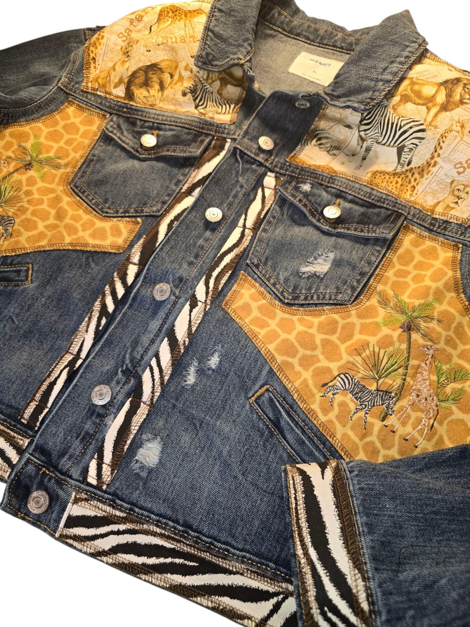 Upcycled Safari Theme Denim Jacket - Etsy