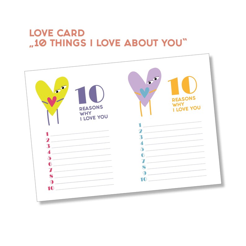 Printable Love Card, 10 Things I Love About You - Etsy