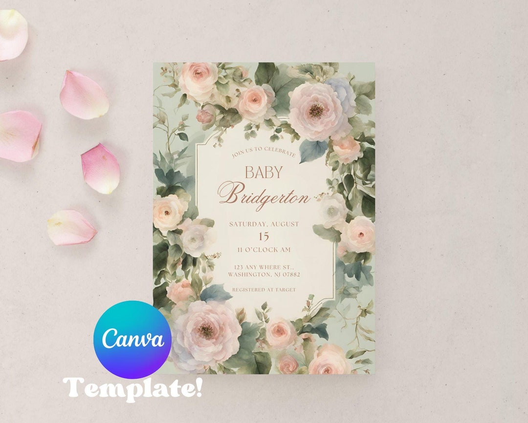 Rose Baby Shower Invitation, Floral Shower, Painted Invitation ...