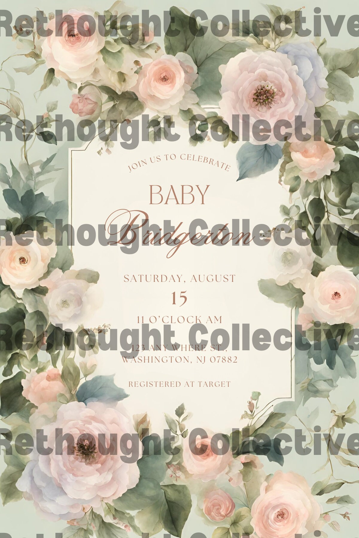 Rose Baby Shower Invitation, Floral Shower, Painted Invitations ...