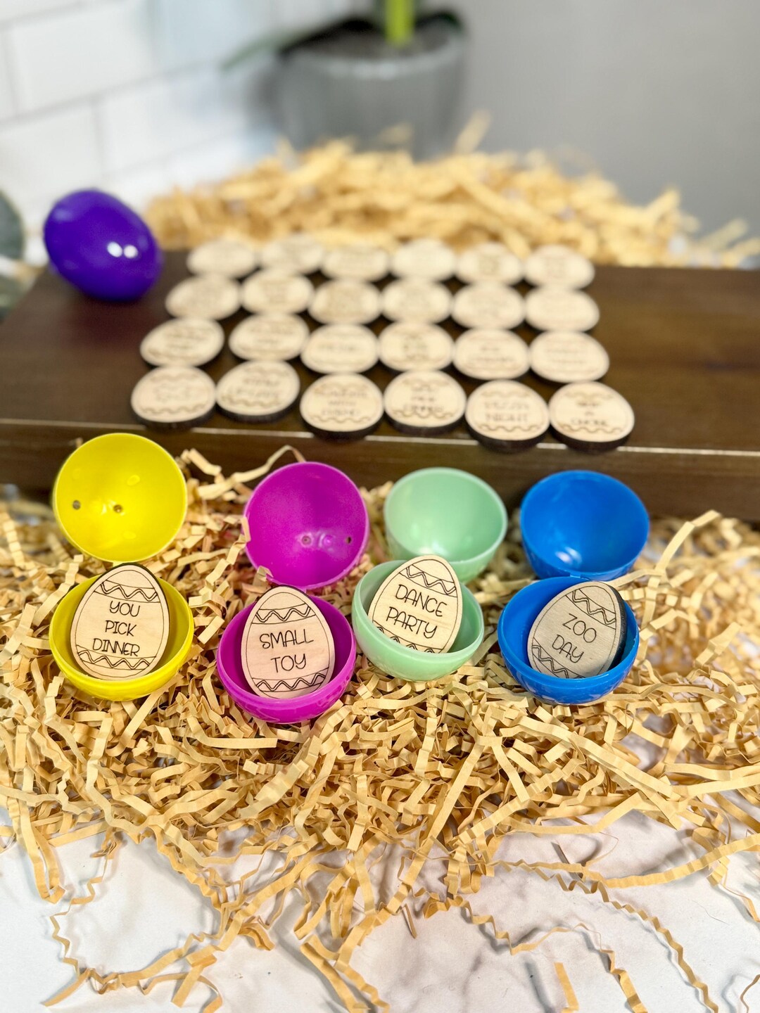 Engraved Wooden Easter Egg Tokens | Kids Reward Basket Fillers, Hunt ...