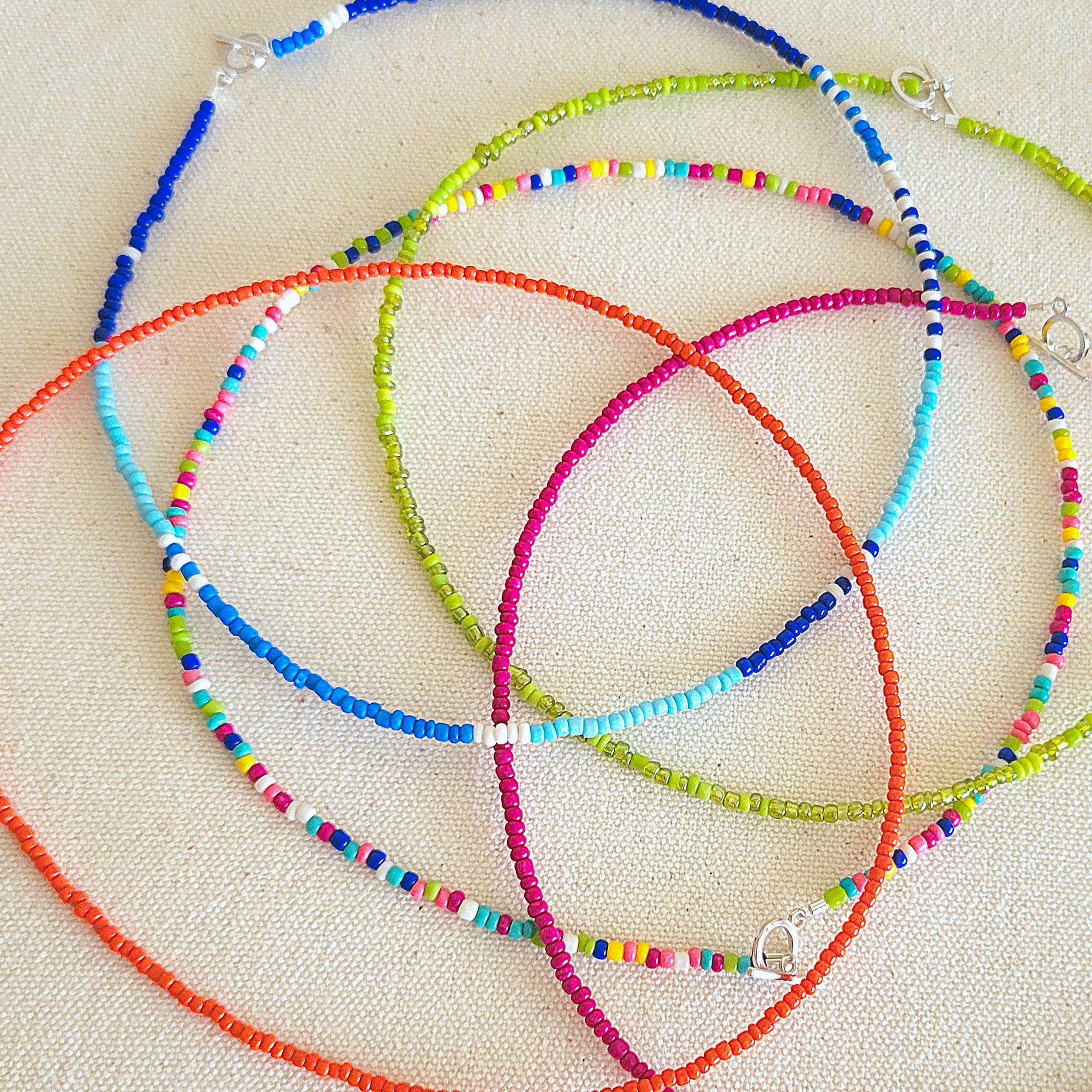 Colorful Seed Bead Chokers With Modern-style Sterling Silver Toggle ...