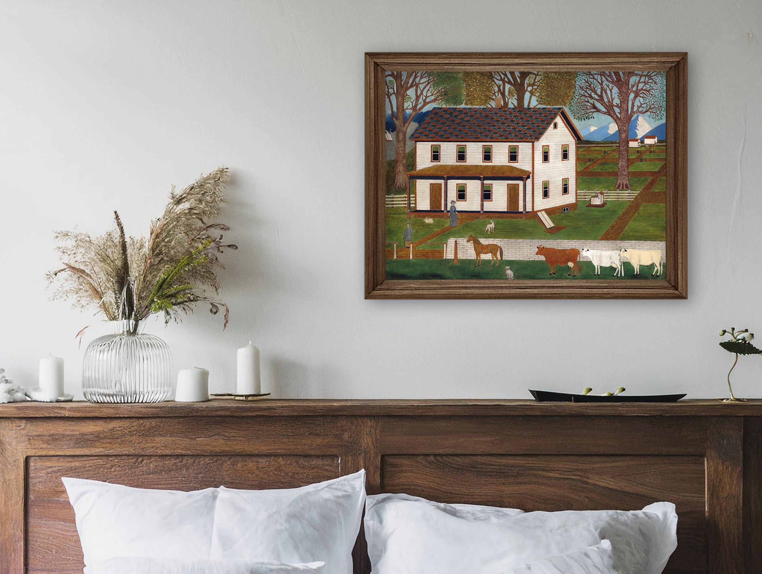 Vintage American Farmhouse Painting | Traditional Folk Art | Rustic ...