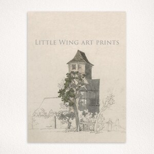 Printable Landscape Art Old Country Home With Stone Wall and Tree Lined ...