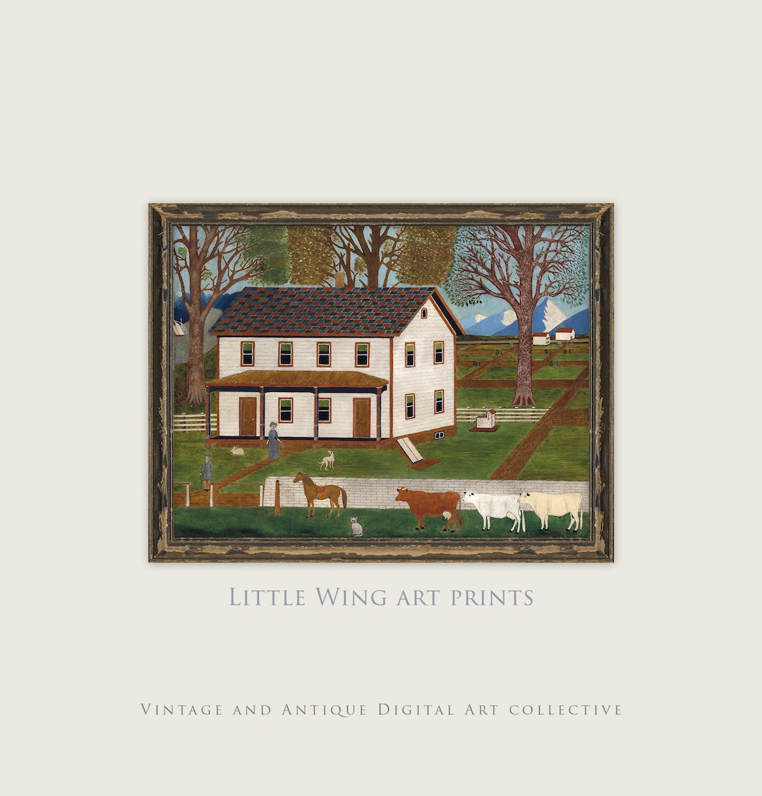 Vintage American Farmhouse Painting | Traditional Folk Art | Rustic ...