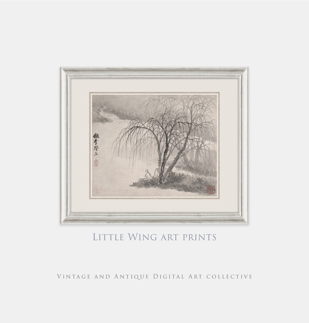 Printable Vintage Landscape Asian Art Misty Wooded Scene Trees Lovely ...