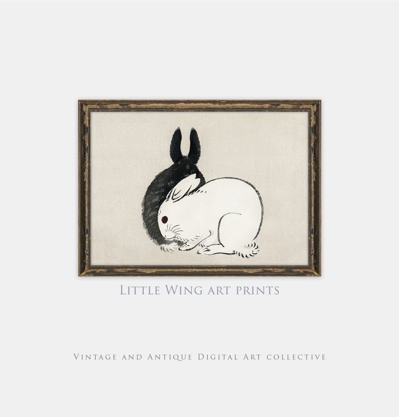 Vintage Minimalist Art | Black and White Bunnies Children's Room Nature ...