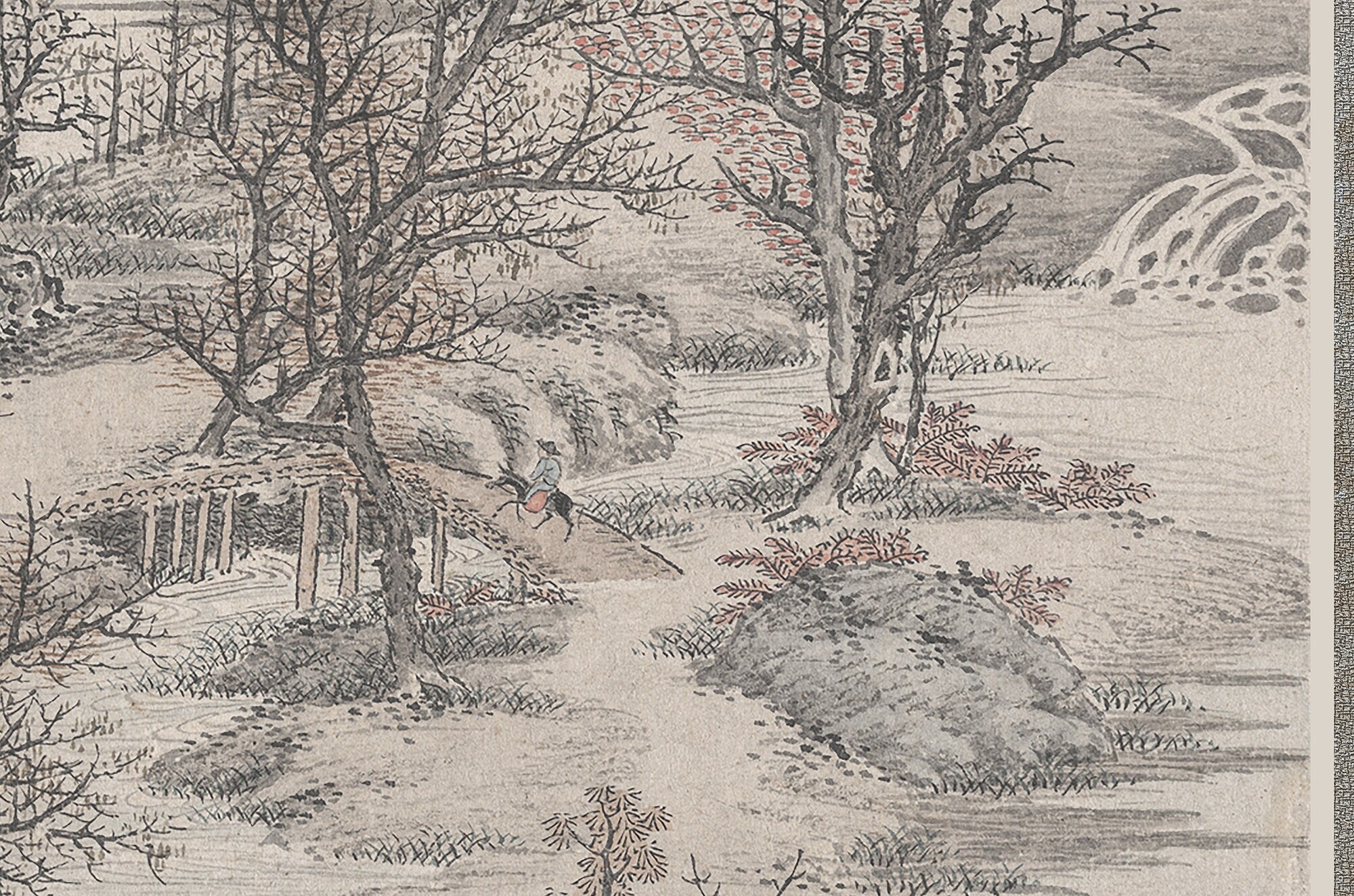 Printable Vintage Landscape | Asian Art | Wooded Scene | Lake | Trees ...