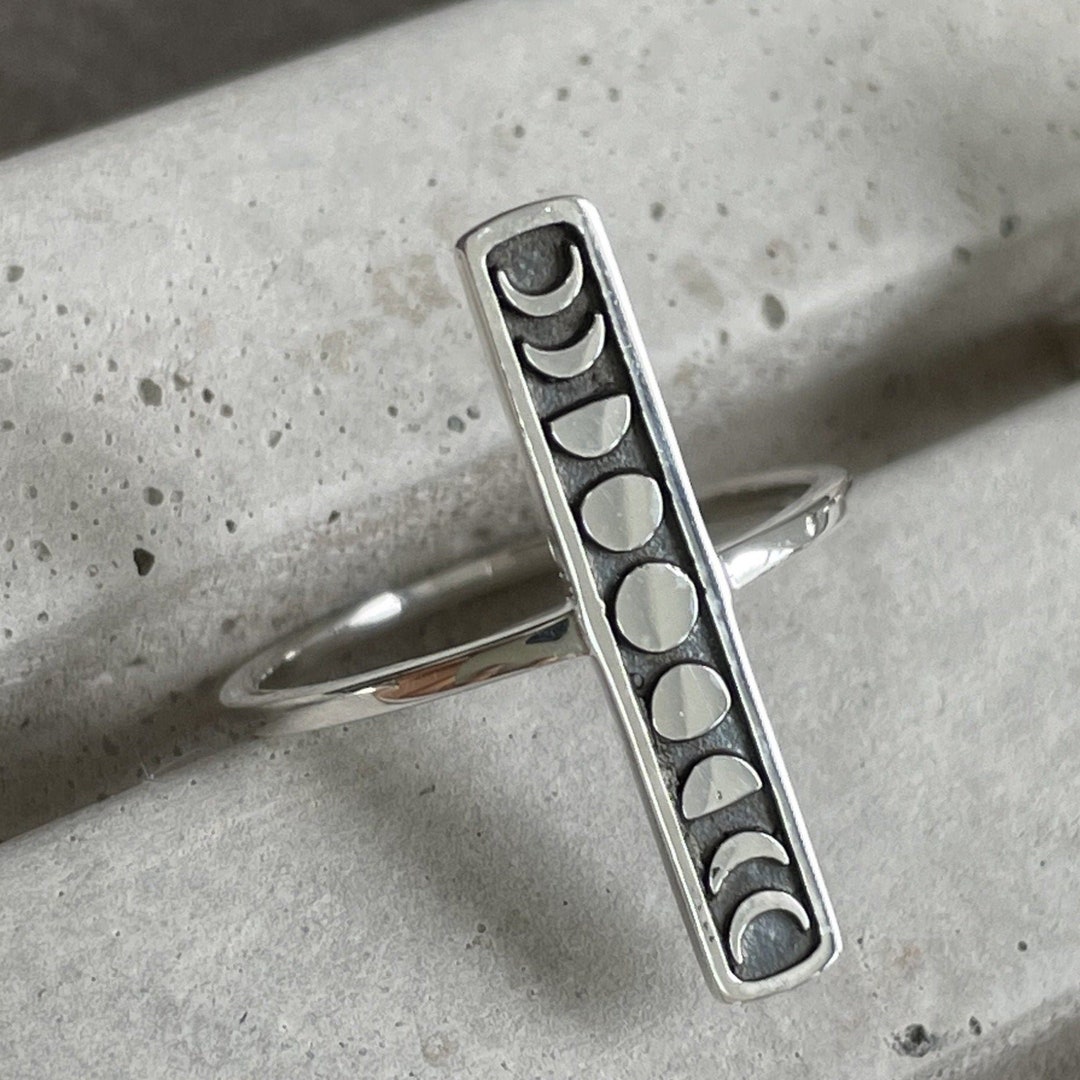Sterling Silver Ring 925 Moon Phases Bar Stick Celestial Moons ...
