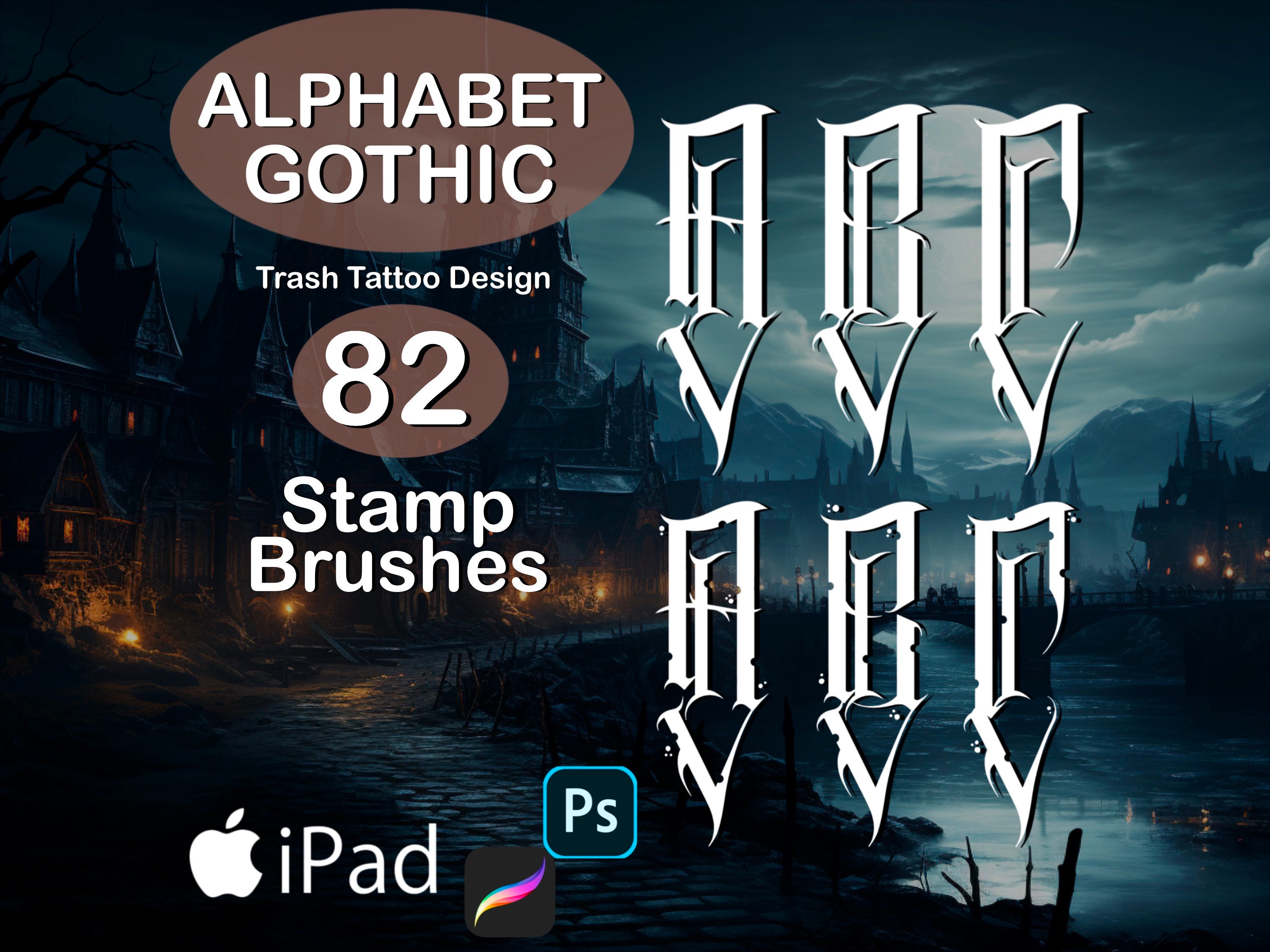 Procreate Alphabet Lettering Trash Tattoo Brush Set - Etsy