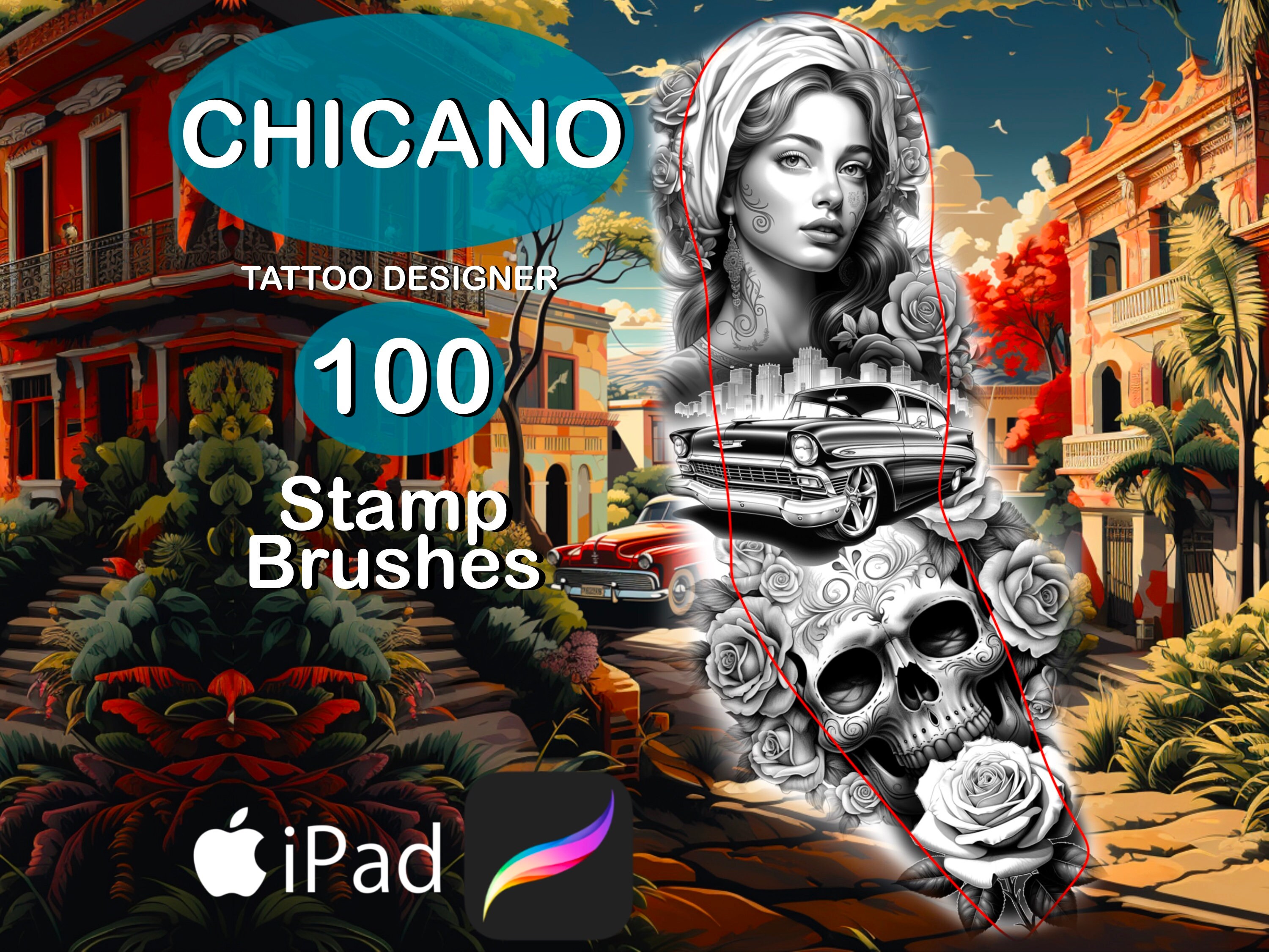 Procreate Chicano Brush Stamps Tattoo Designer - Etsy