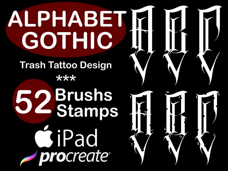 Procreate Alphabet Lettering Trash Tattoo Brush Set - Etsy