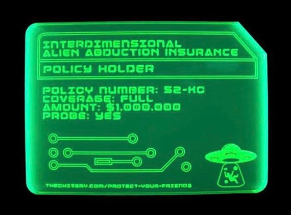 Memorabilia Flexible Alien Abduction Insurance Card Frame Souvenirs ...