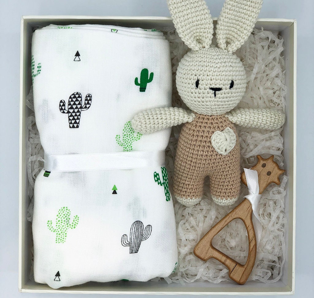 Crochet Rabbit Gift Box, Gender Neutral Baby Gift Box, Newborn Gift ...