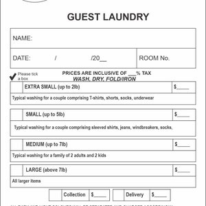 Laundry Lists for Accommodation Establishments - Etsy