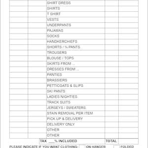 Laundry Lists for Accommodation Establishments - Etsy