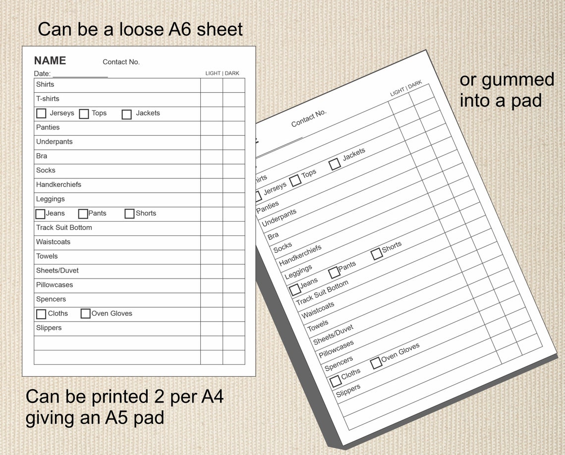 Printable Laundry List for Personal Use - Etsy
