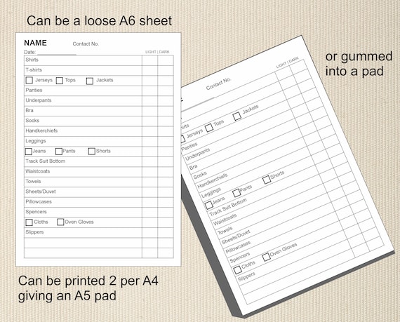 Printable Laundry List for Personal Use - Etsy