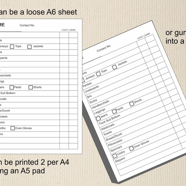 Printable Laundry List for Personal Use - Etsy