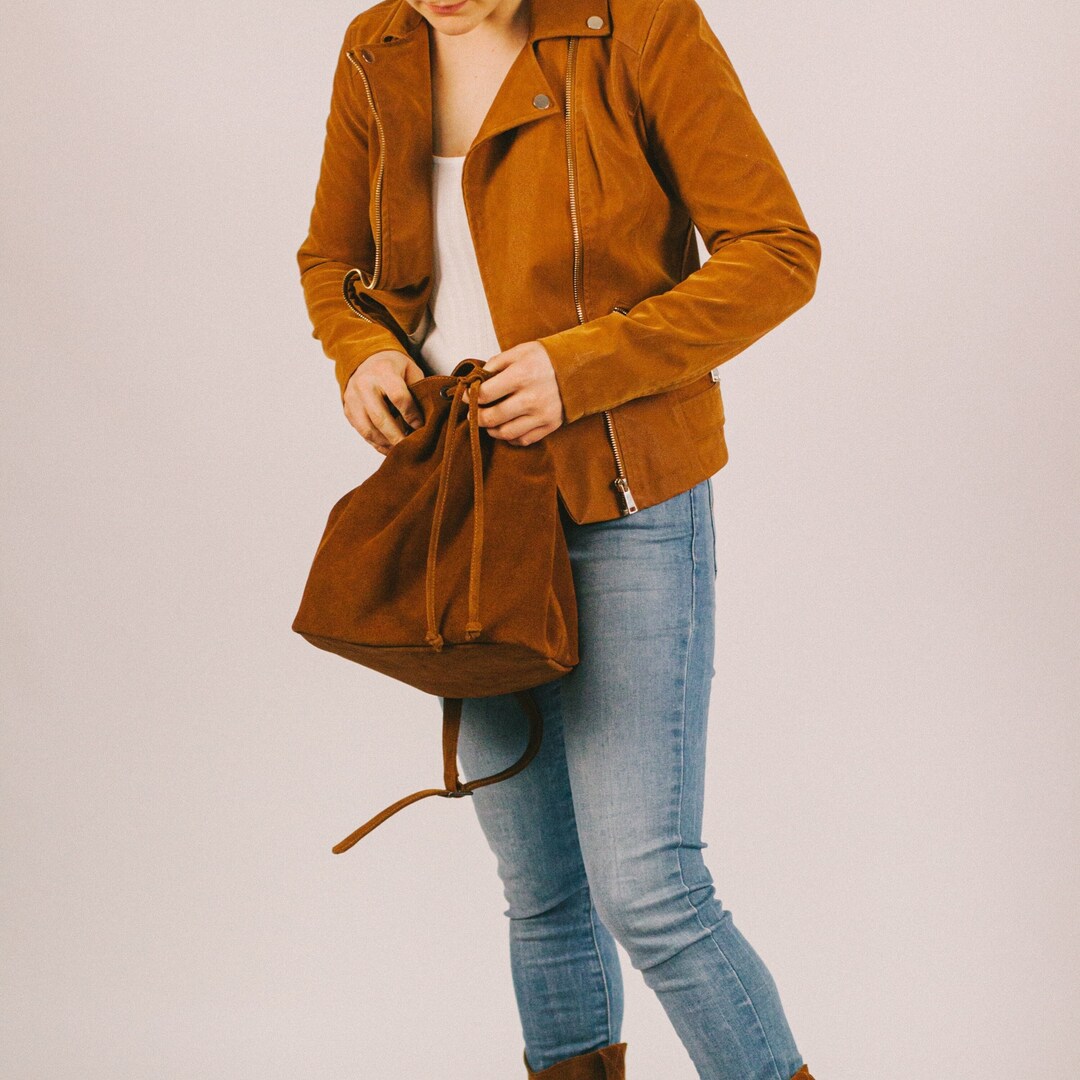 Brown Suede Drawstring Hobo Bag Custom Crossbody, Boho Chic Western ...