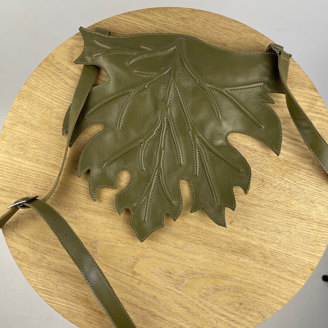 Women Leaf Shape Crossbody Purse Olive Green Leather, Shoulder Zippered ...