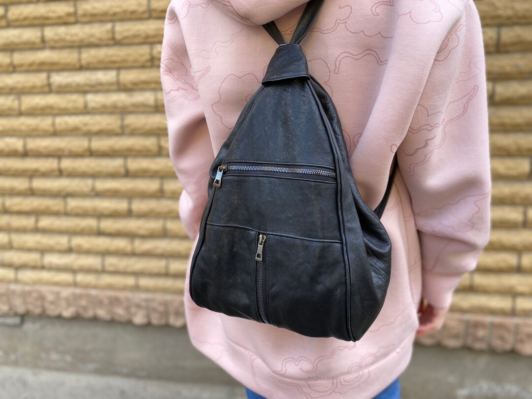 Black Leather Backpack Transformer Hobo Bag for Women, Custom Backpack ...