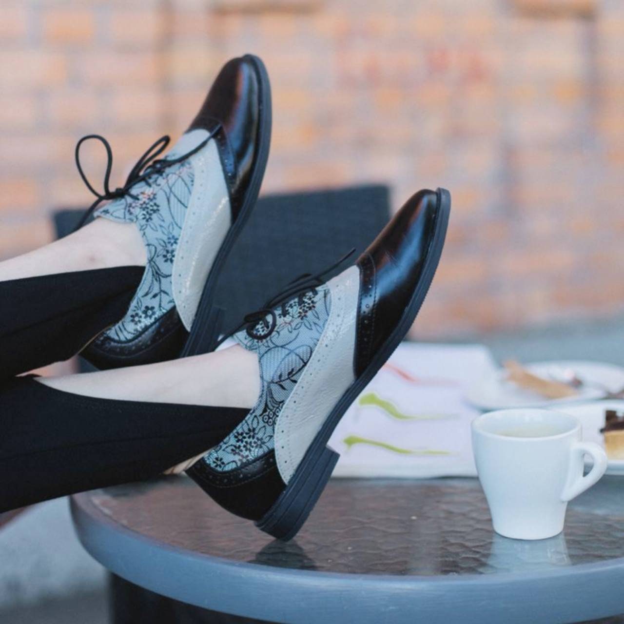 Oxford Shoes for Women Black Flower Pattern, Casual Brogues Gray ...