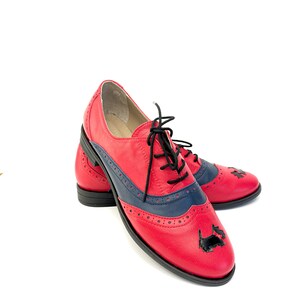 Women Oxford Shoes Red With Customizable Little Leather Dogs - Etsy