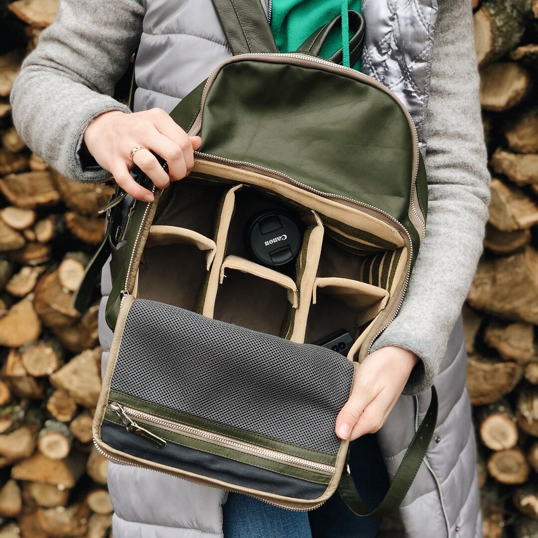Custom Leather Camera Backpack – Handmade Photographer Bag With Modular ...