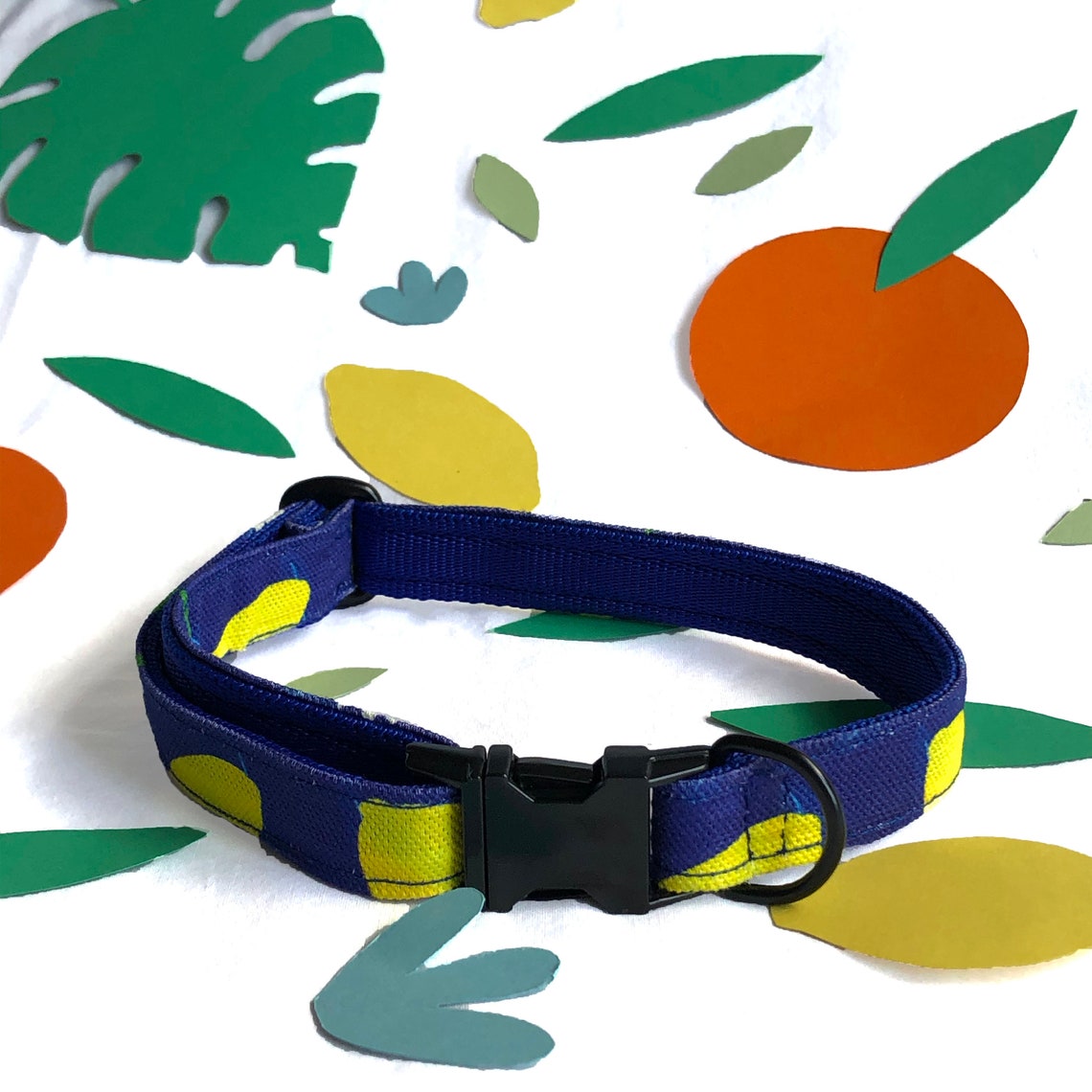 Collar de perro a medida naranja mediana y limón - Etsy España