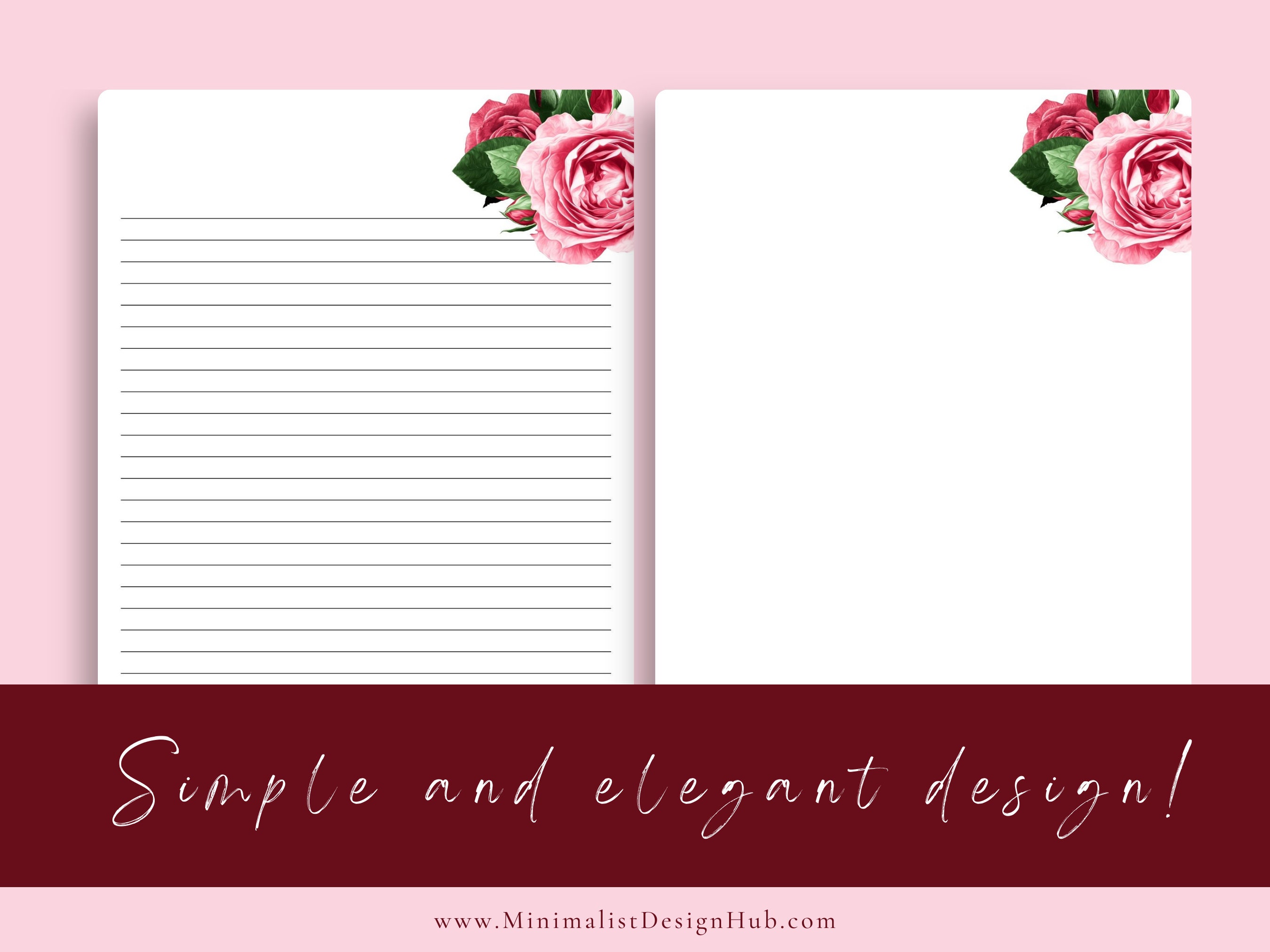 Printable Red Rose Floral Stationery, Digital Stationery, Printable ...