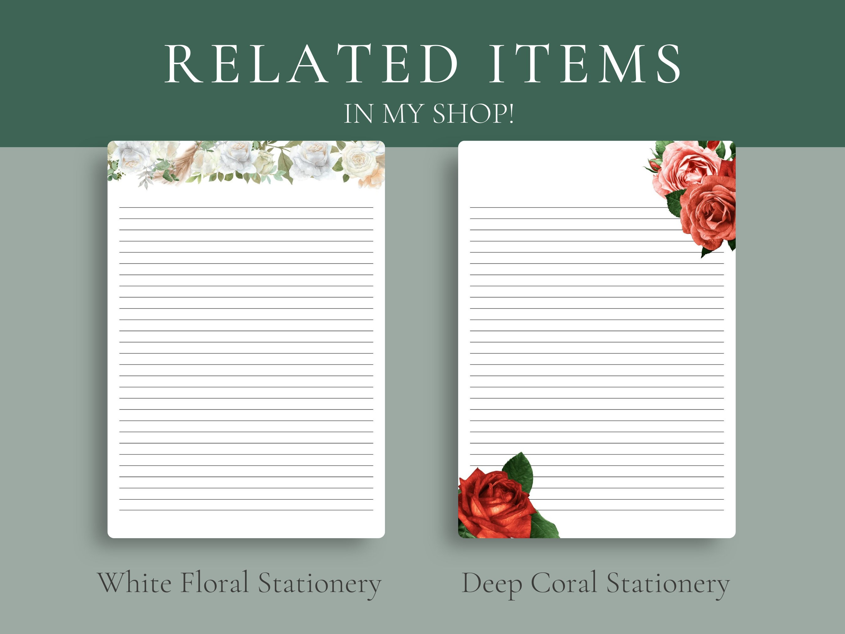 Printable Red Rose Floral Stationery, Digital Stationery, Printable ...