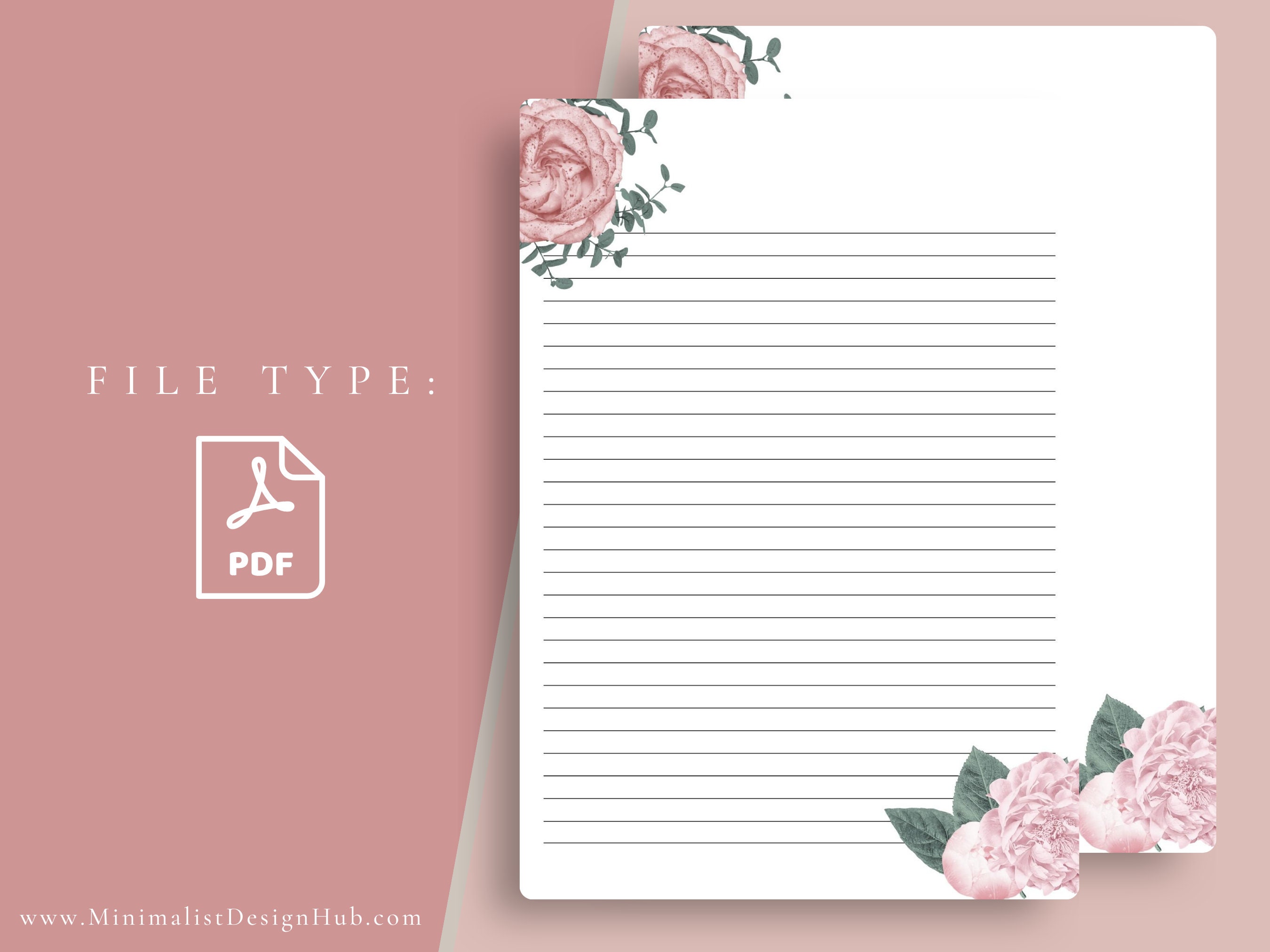 Printable Pink Floral Stationery, Digital Stationery, Printable Writing ...