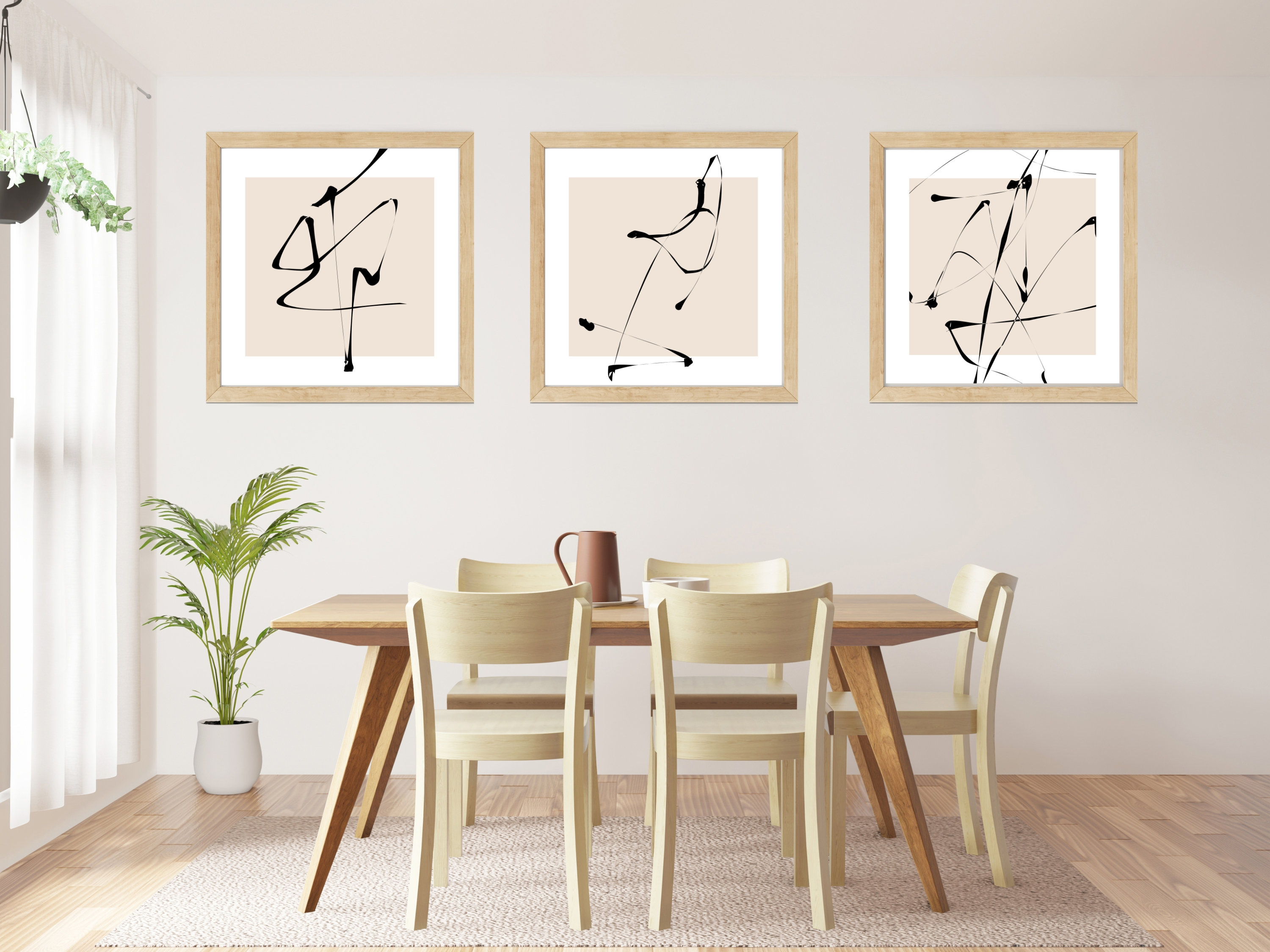 Set of 3 Digital Art, Line Wall Art, Black Wall Art, Neutral Color Wall ...