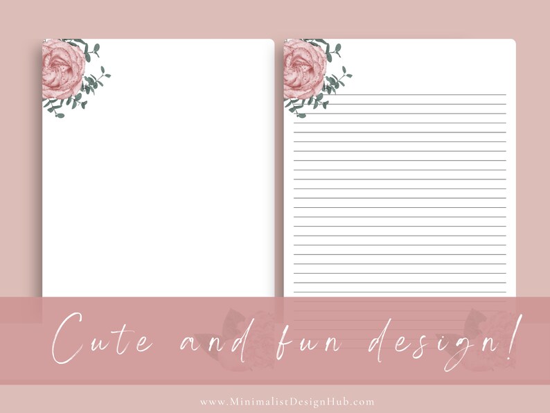 Printable Pink Floral Stationery, Digital Stationery, Printable Writing ...