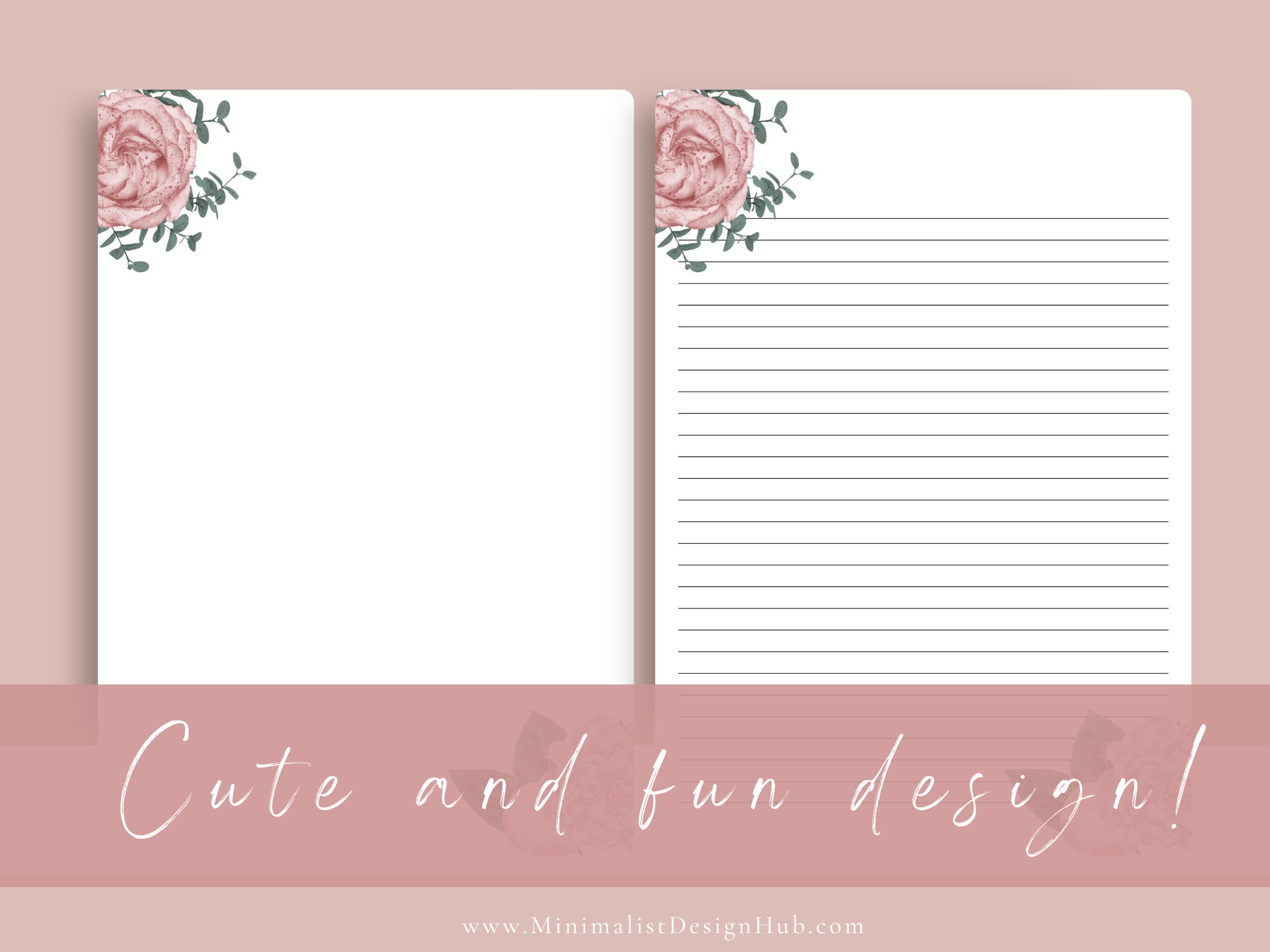 Printable Pink Floral Stationery, Digital Stationery, Printable Writing ...