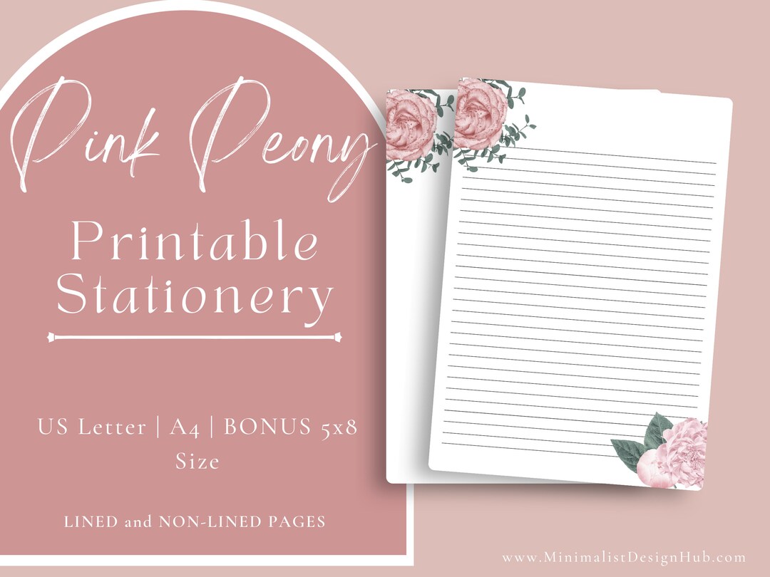 Printable Pink Floral Stationery, Digital Stationery, Printable Writing ...
