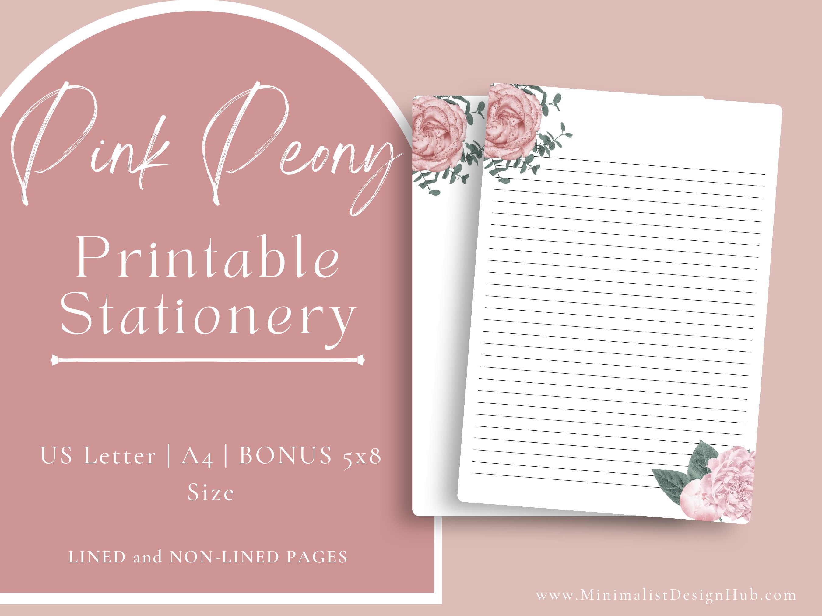 Printable Pink Floral Stationery, Digital Stationery, Printable Writing ...