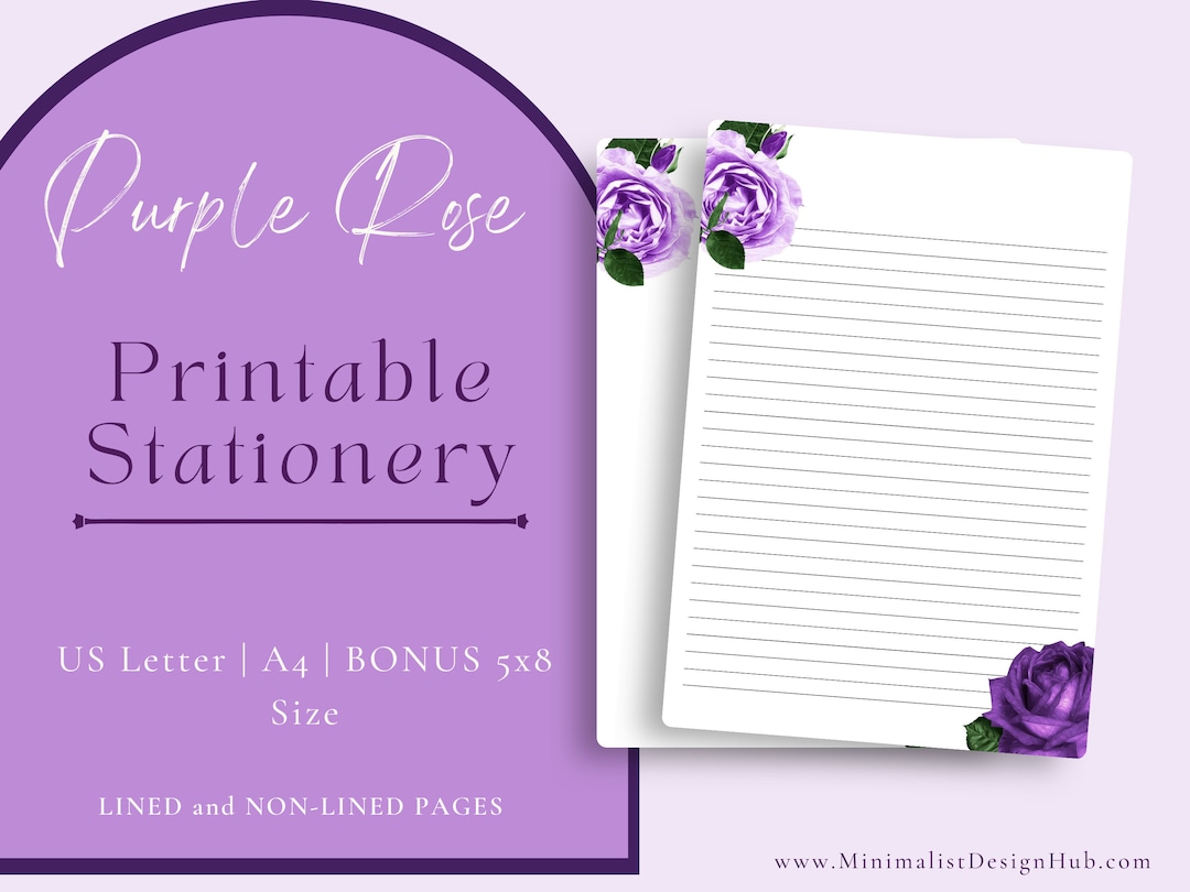 Printable Purple Floral Stationery, Digital Stationery, Printable ...
